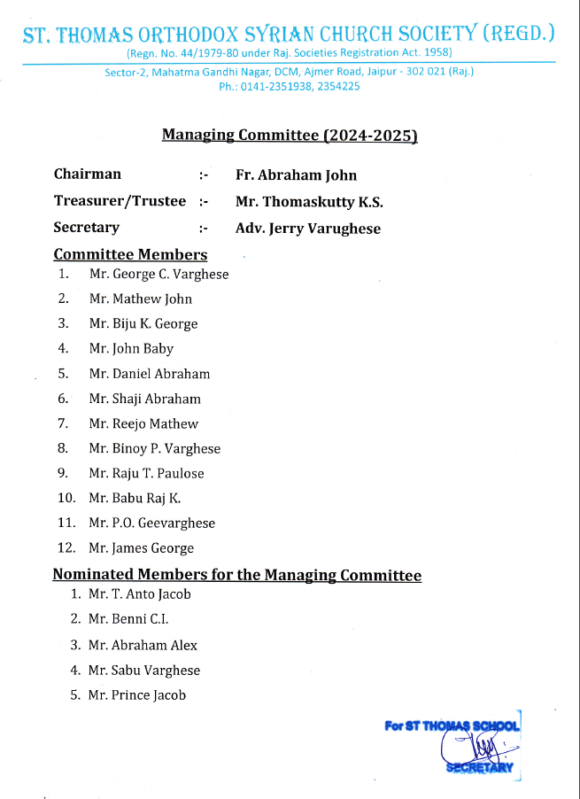 Managing Committee - St. Thomas School, Jaipur